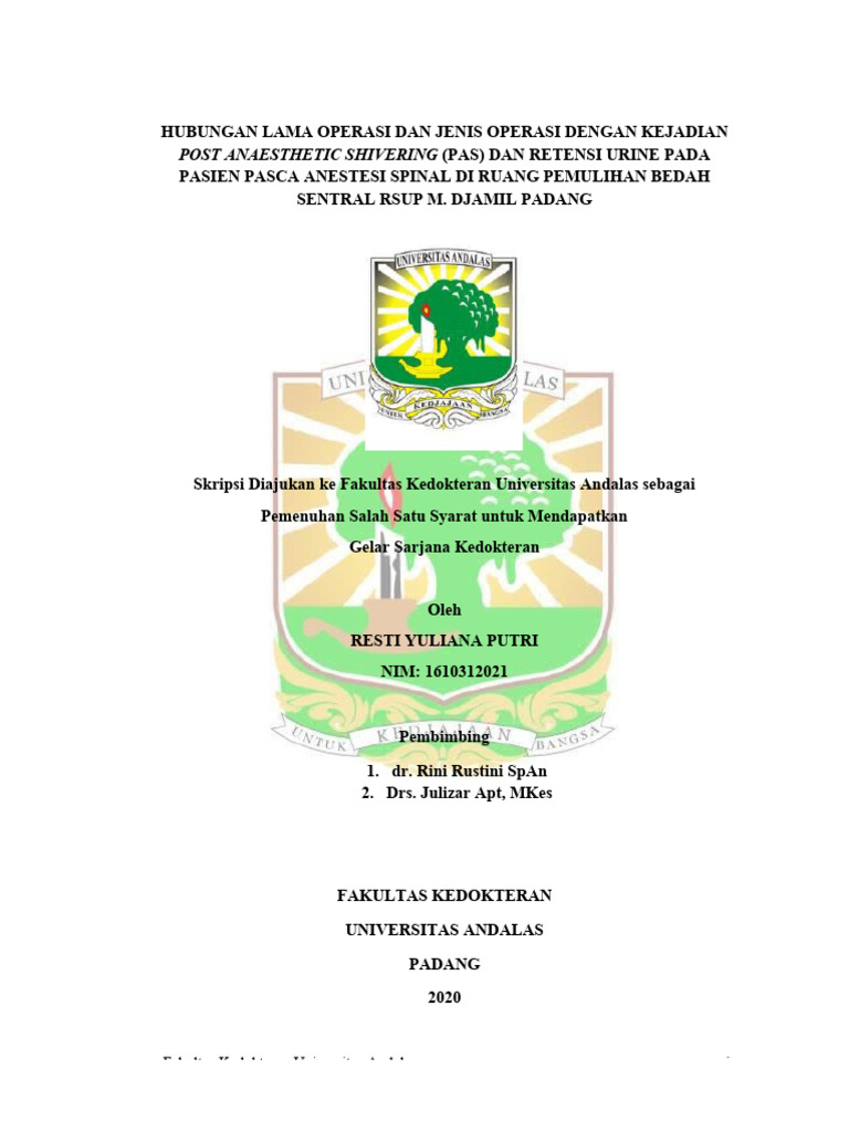 Hubungan Lama Operasi Dengan Kejadian PAS Pada Pasien Pasca Anestesi ...