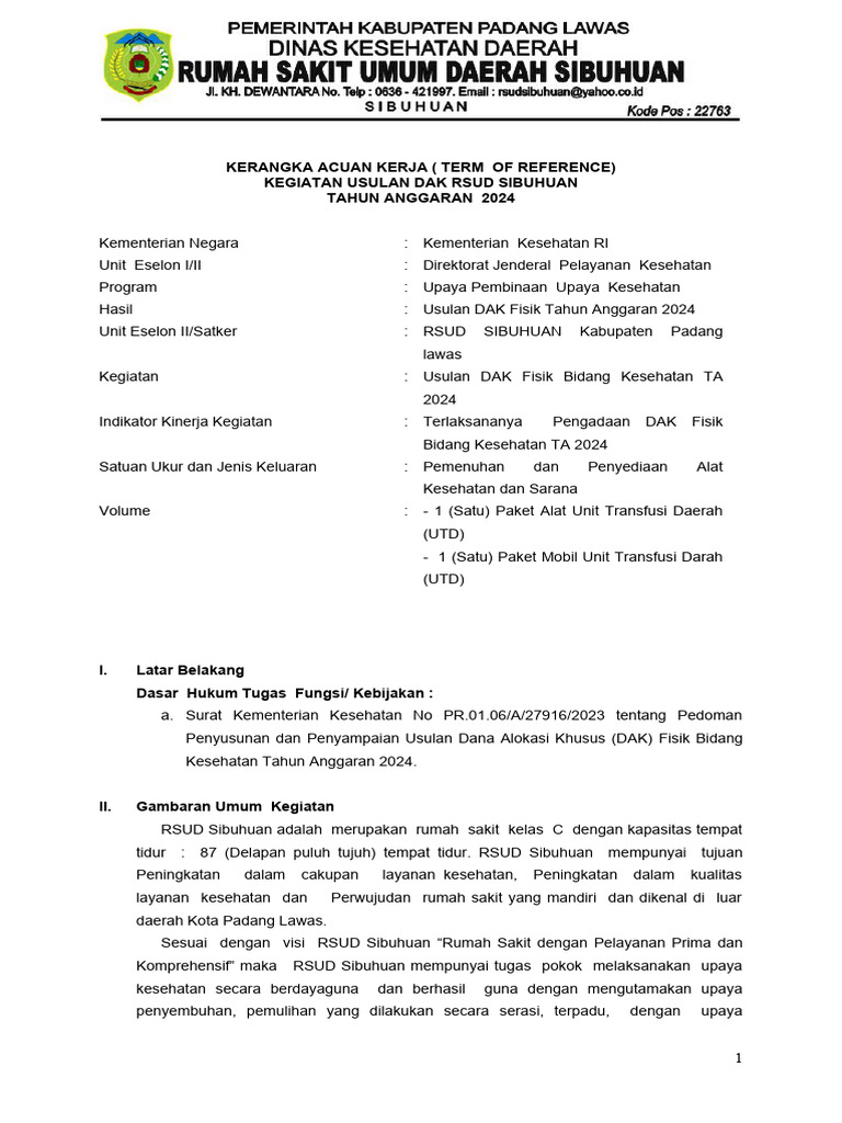 001 TOR Usulan Dak 2024 | PDF