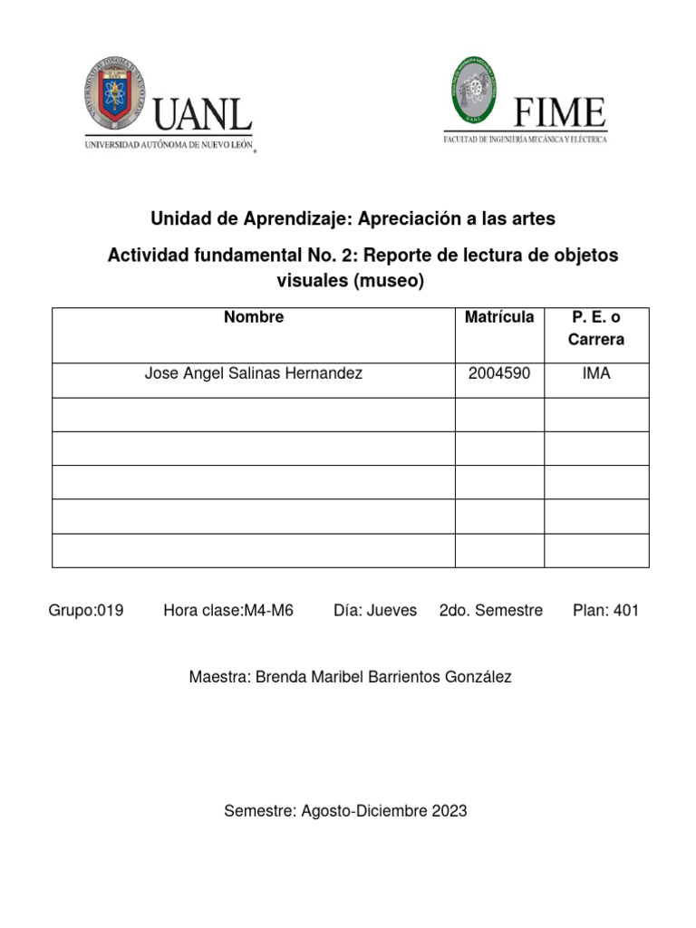 Reporte de La Lectura de Objetos Visuales (Museo) | PDF | Los símbolos | Metáfora