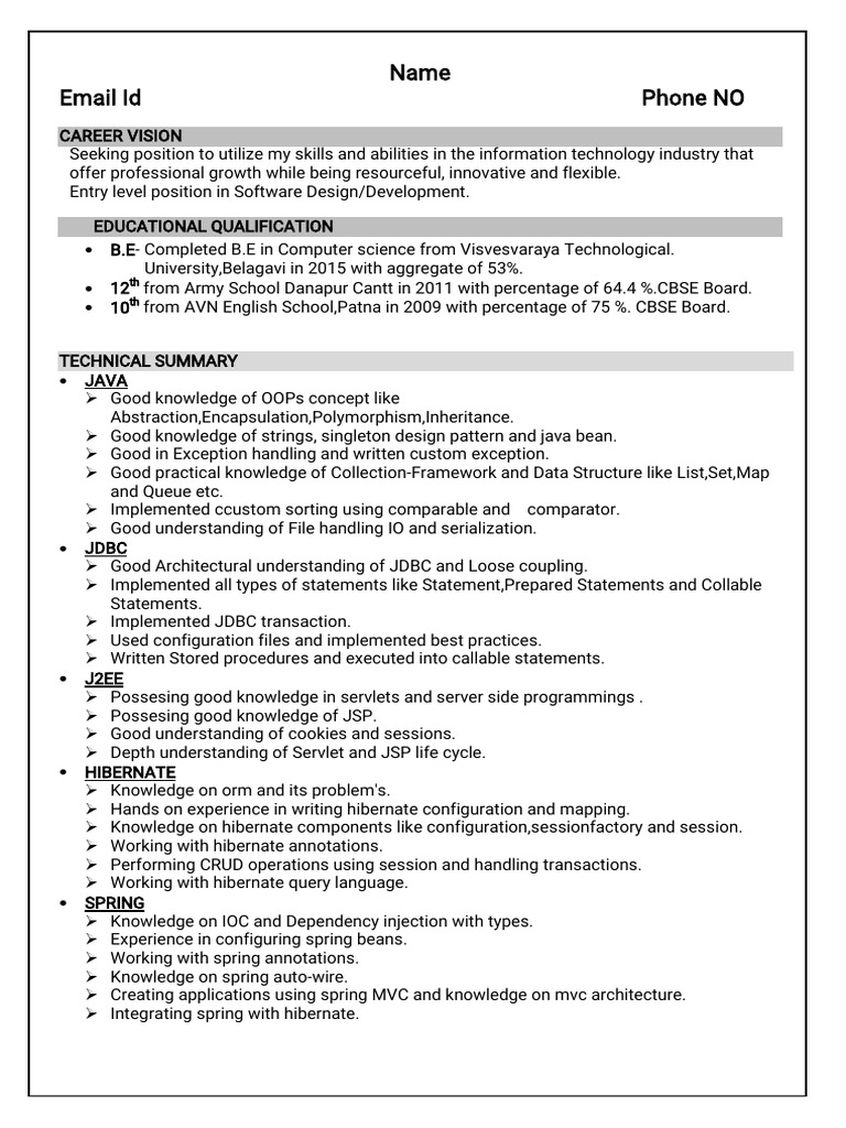 Jspiders Resume Format Pdf Java Specification Requests Data
