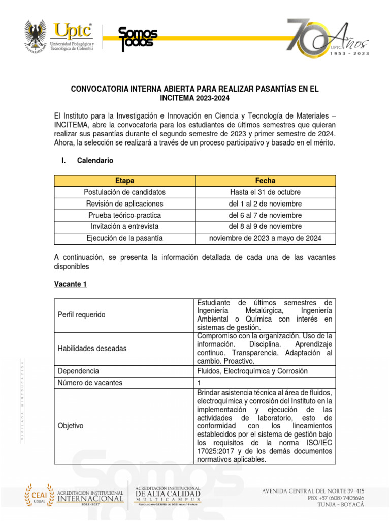 Convocatoria Interna Abierta INCITEMA 2023 | PDF | Software | Ingeniería