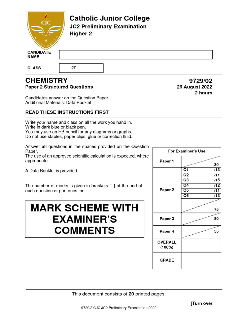 2022 JC2 H2 Chem Prelim P2 MS - Examiners Comments | PDF | Ionic Bonding | Chemical Bond