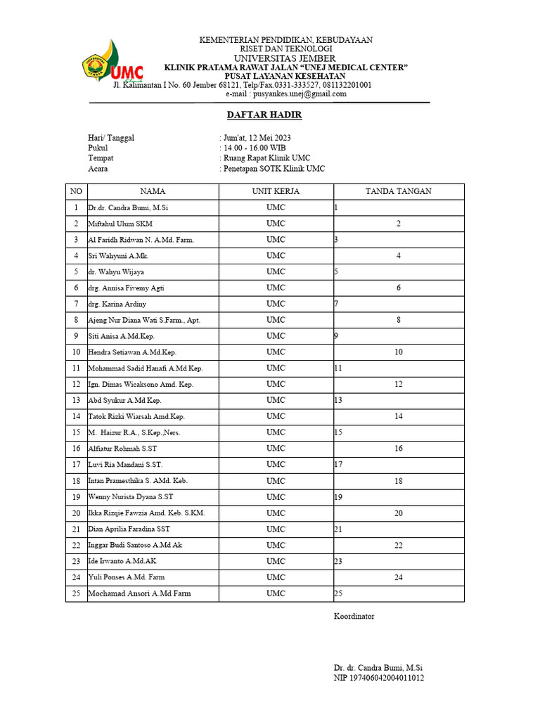 Presensi Penetapan Sotk | PDF