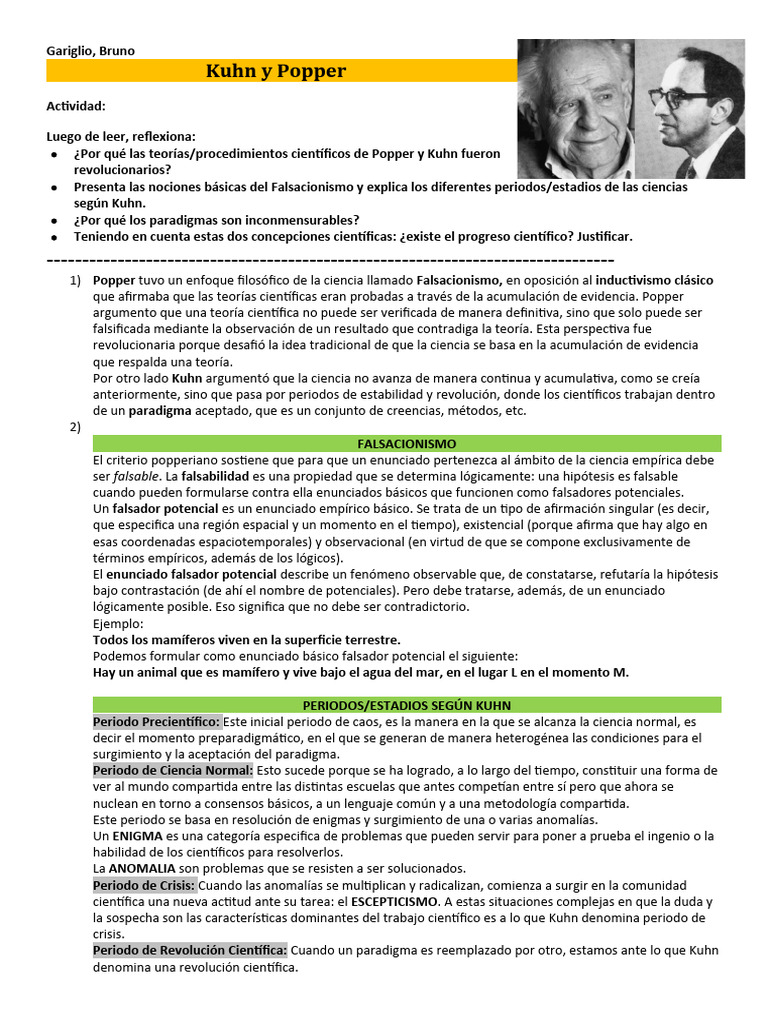 Kuhn y Popper: Falsacionismo y Paradigmas | PDF | Karl Popper ...