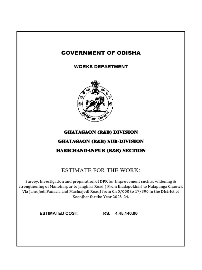 Manoharpur Jangira DPR Estimatee - 1 | PDF | Economies | Economy Of India