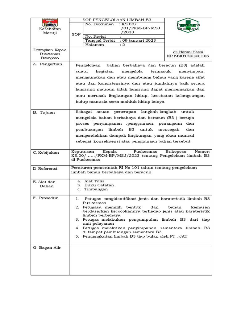 Sop Pengelolaan Limbah B3 | PDF