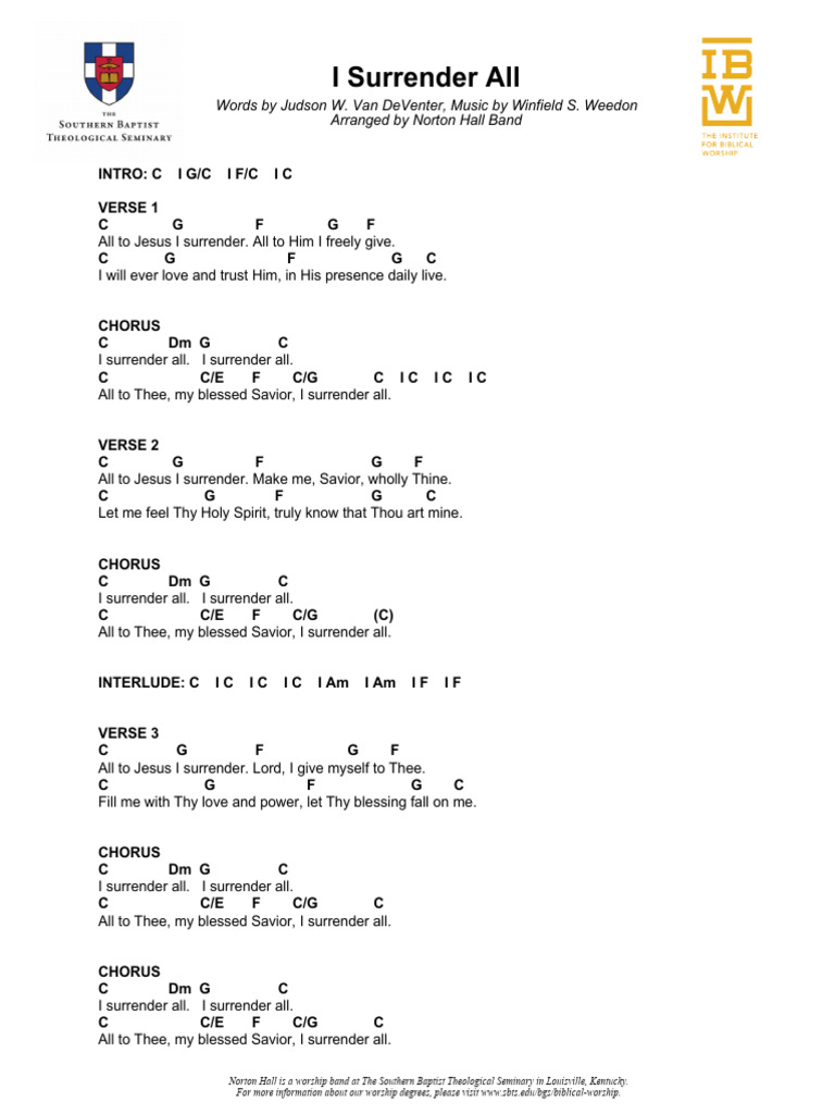 I Surrender All (C) - Chord Chart | PDF