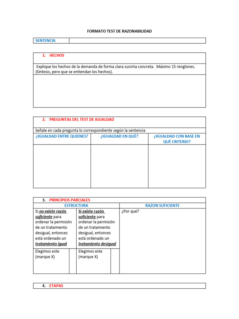 Formato Test de Razonabilidad Sencillo | PDF