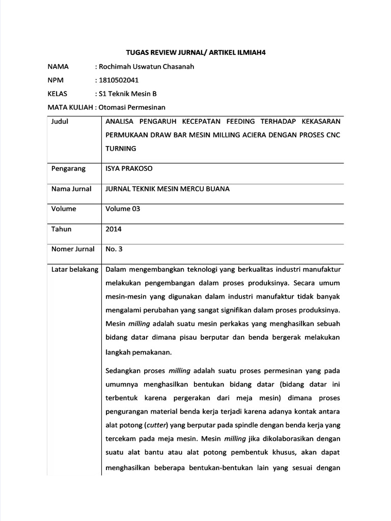 Contoh Review Jurnal Teknik Mesin | PDF