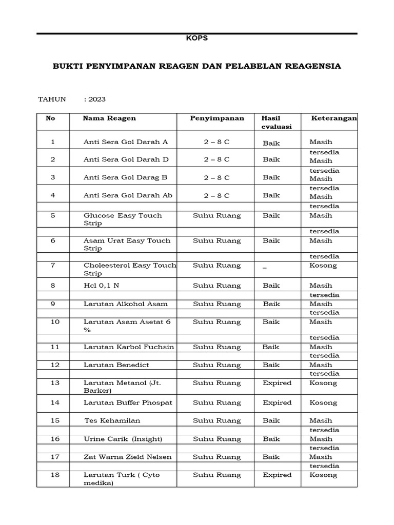 Bukti Penyimpanan Reagen Dan Pelabelan Reagensia | PDF