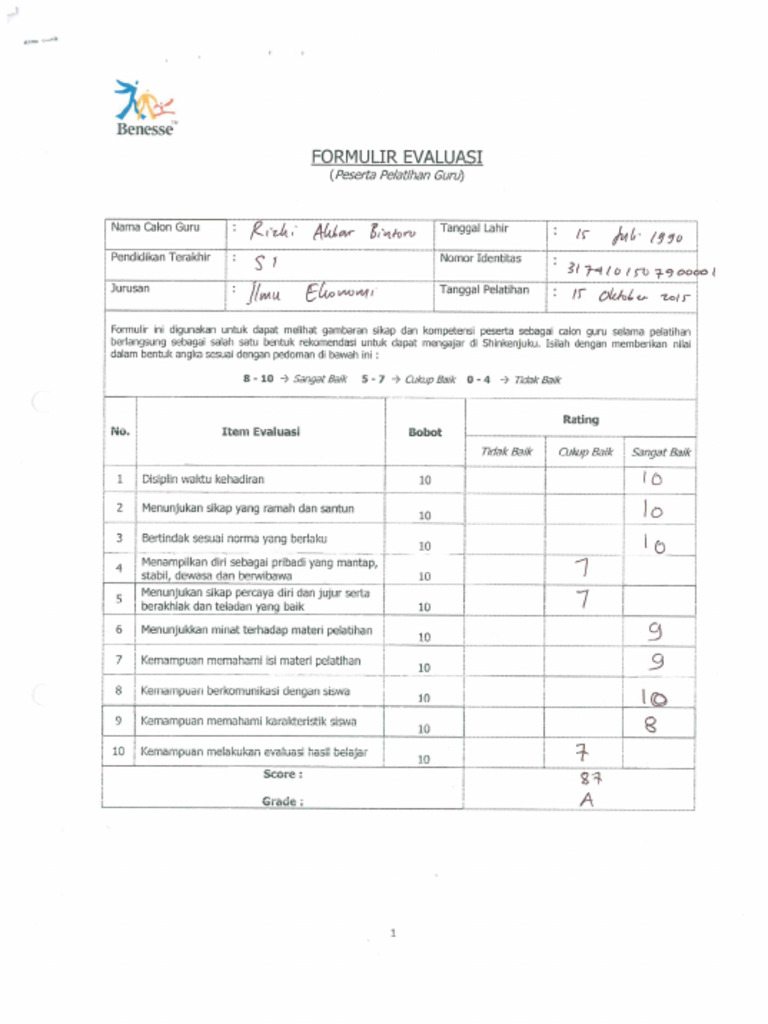 Formulir Evaluasi 1 | PDF