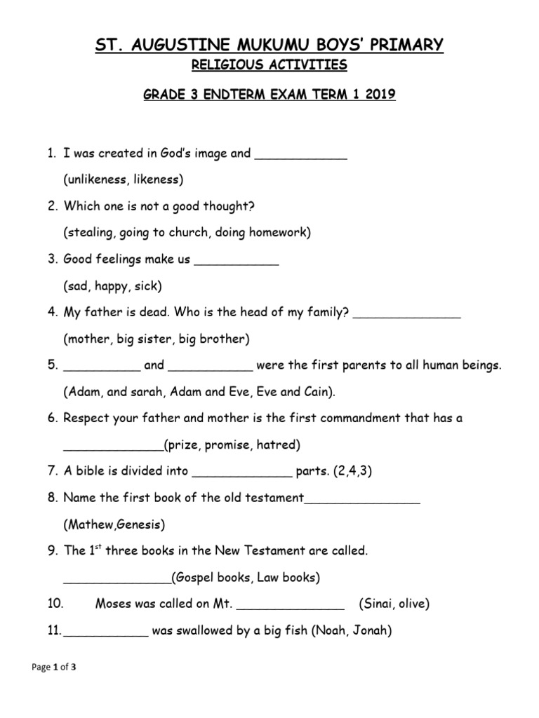 2019 Religious Activities Grade 3 1 | PDF | Elijah | Jonah