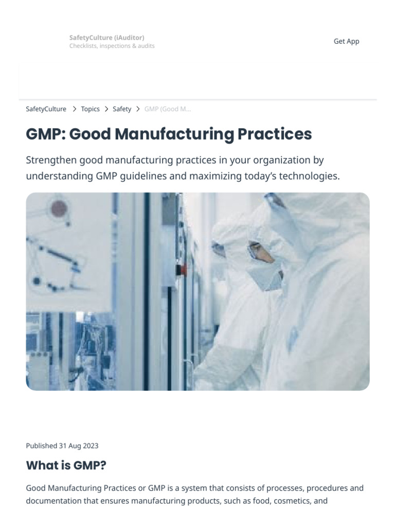What Is GMP - Good Manufacturing Practices - SafetyCulture | PDF | Risk ...