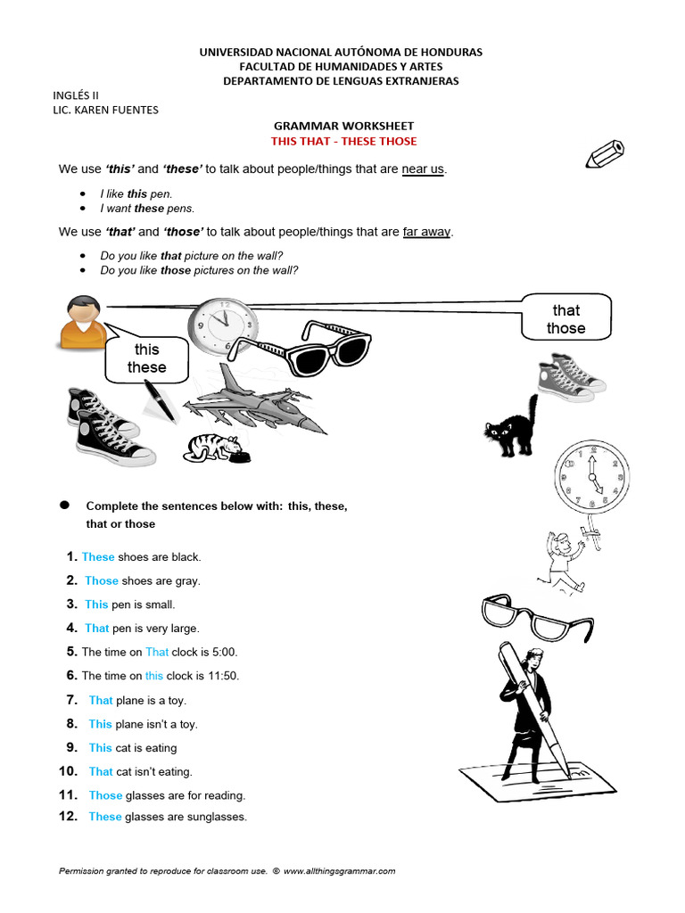Worksheet - This - That These - Those | PDF