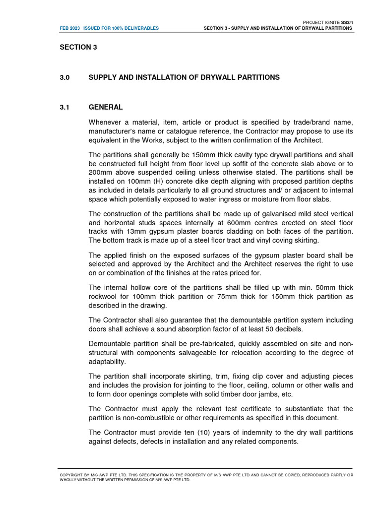 SS003 - Drywall Partitions | PDF