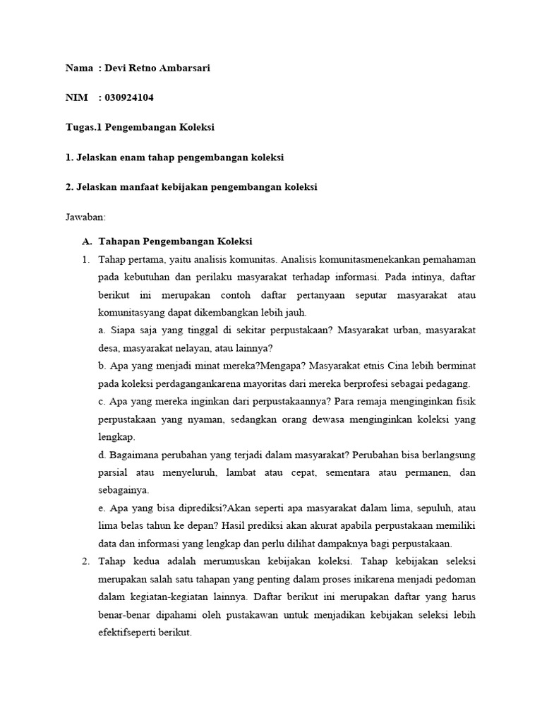 Tugas 1 - PUST4102 Pengembangan Koleksi - Devi Retno Ambarsari ...