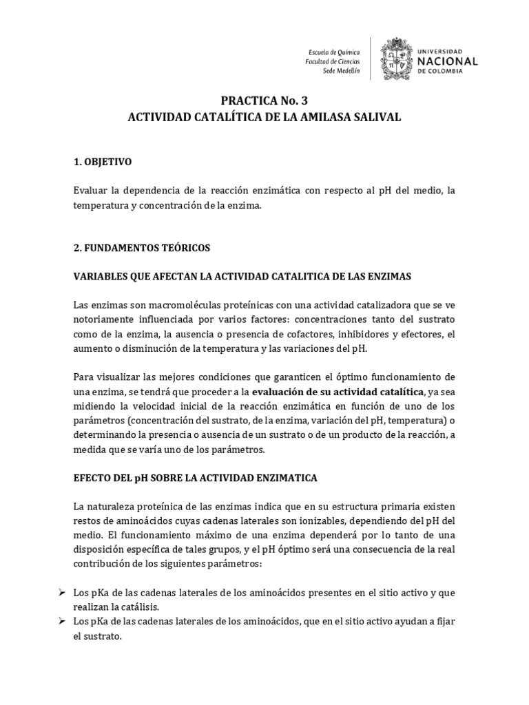 PRÁCTICA No 3. Enzima Amilasa Salival | PDF | Enzima | Sustrato (Química) PRÁCTICA No 3. Enzima Amilasa Salival | PDF | Enzima | Sustrato (Química)