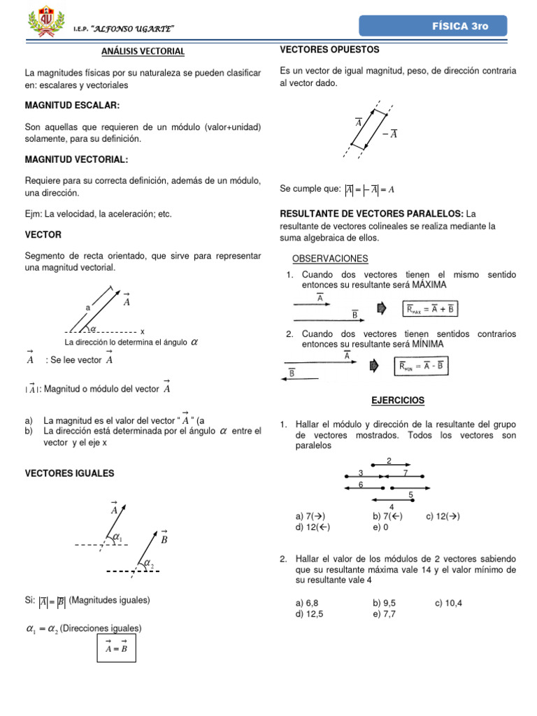 Análisis Vectorial I | PDF | Vector Euclidiano | Escalar (Matemáticas)