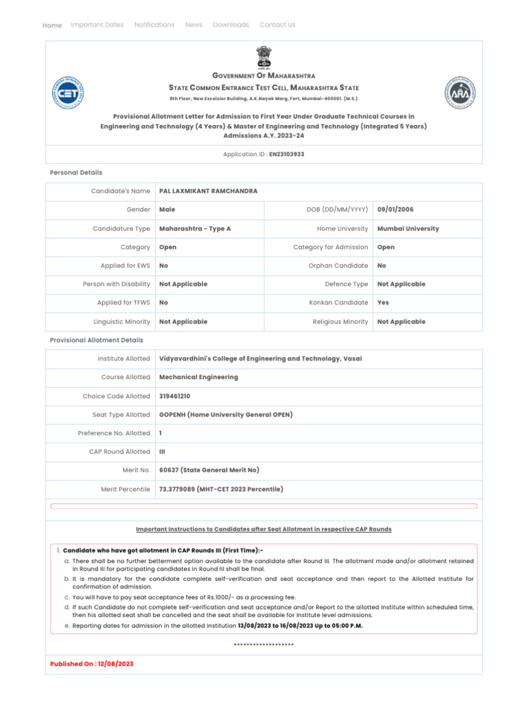 Allotment Letter | PDF