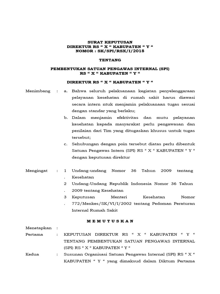 01.00 Spi - Disi Contoh SK Spi RS | PDF