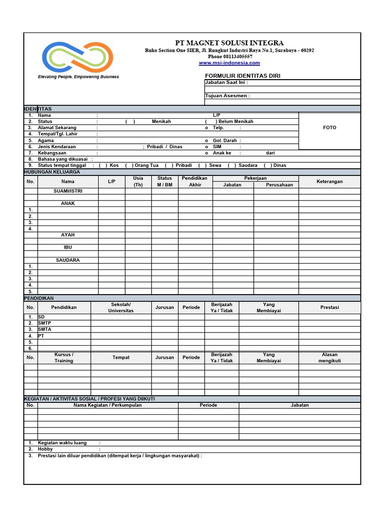 Form Data Diri - (Nama) | PDF