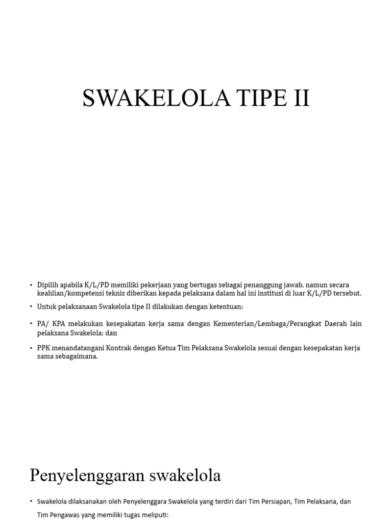 Pelaksanaan Swakelola Tipe II | PDF | Teknologi & Rekayasa
