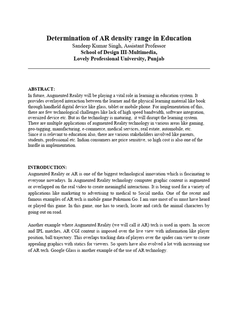 Research Paper - Augmented Reality | PDF | Augmented Reality | Computer ...