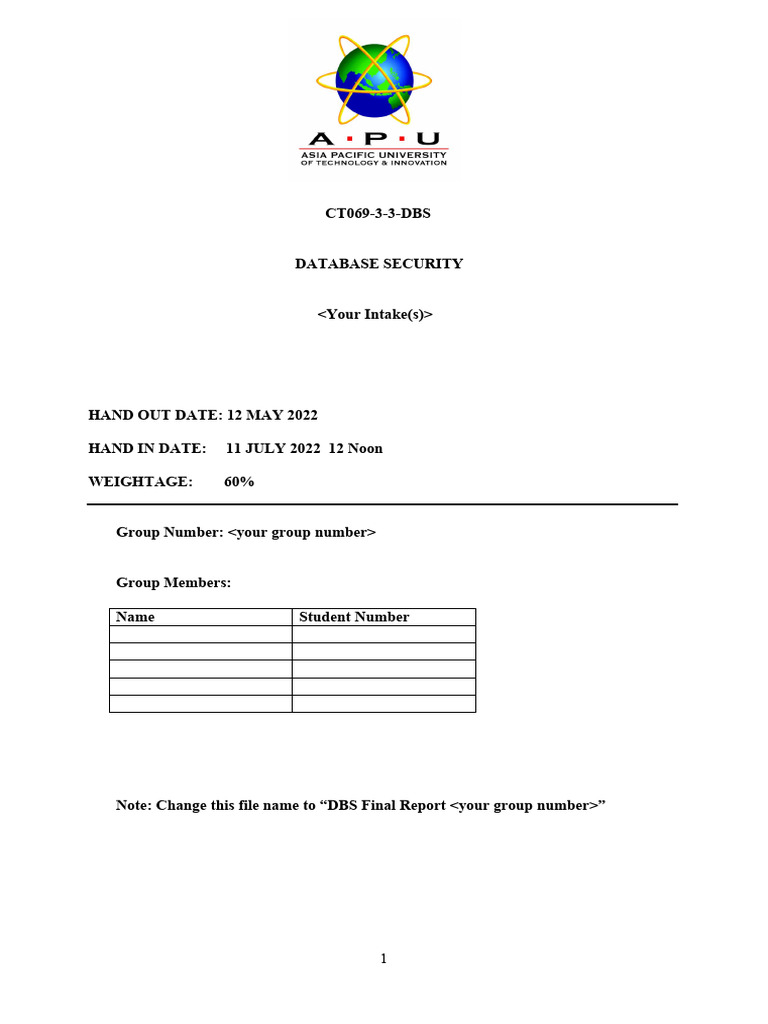 DBS Assignment Final Report Template | PDF