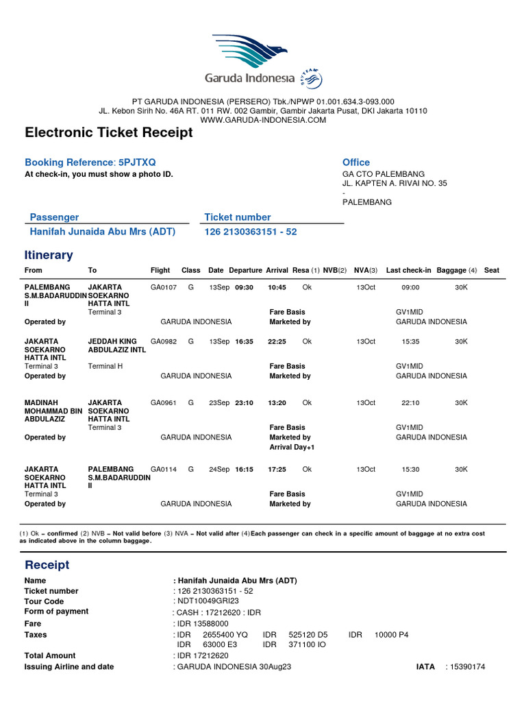Garuda Indonesia Electronic Ticket Receipt | PDF | Dangerous Goods