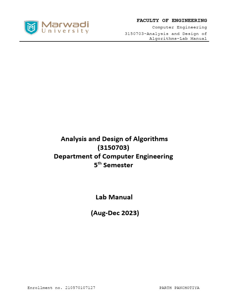 Analysis and Design of Algorithms (3150703) Department of Computer Engineering 5 Semester | PDF