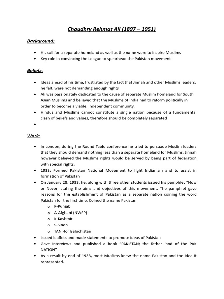 Chaudhry Rehmat Ali | PDF | Muhammad Ali Jinnah | Pakistan Movement