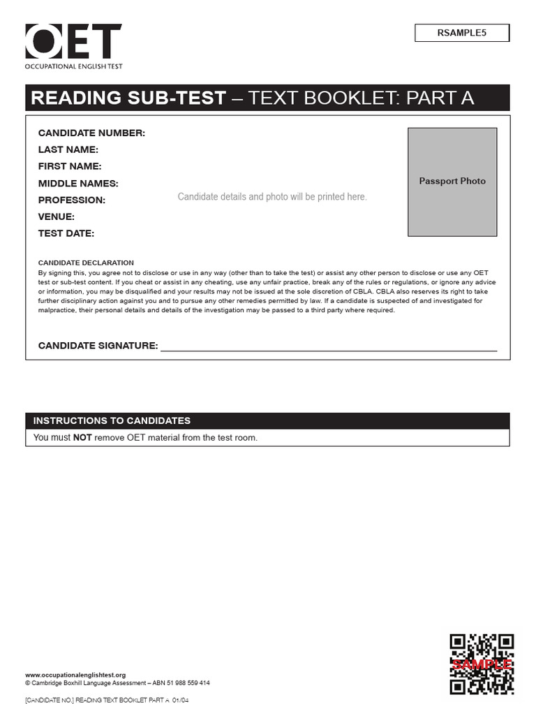 Reading Sample Test 5 - Reading Part A Text Booklet | PDF ...