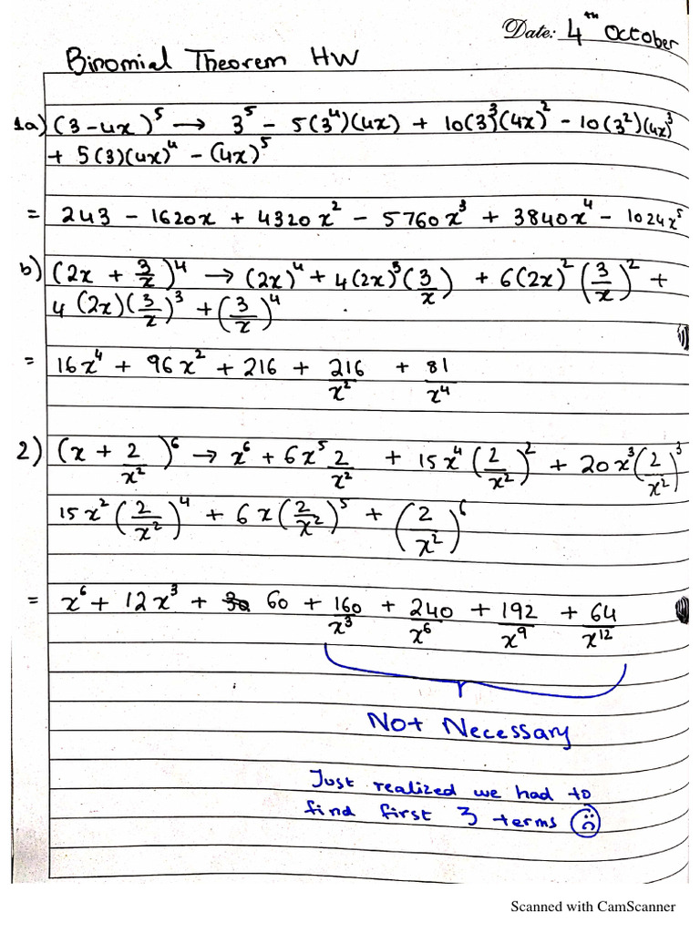 Binomial Theorem Homework | PDF
