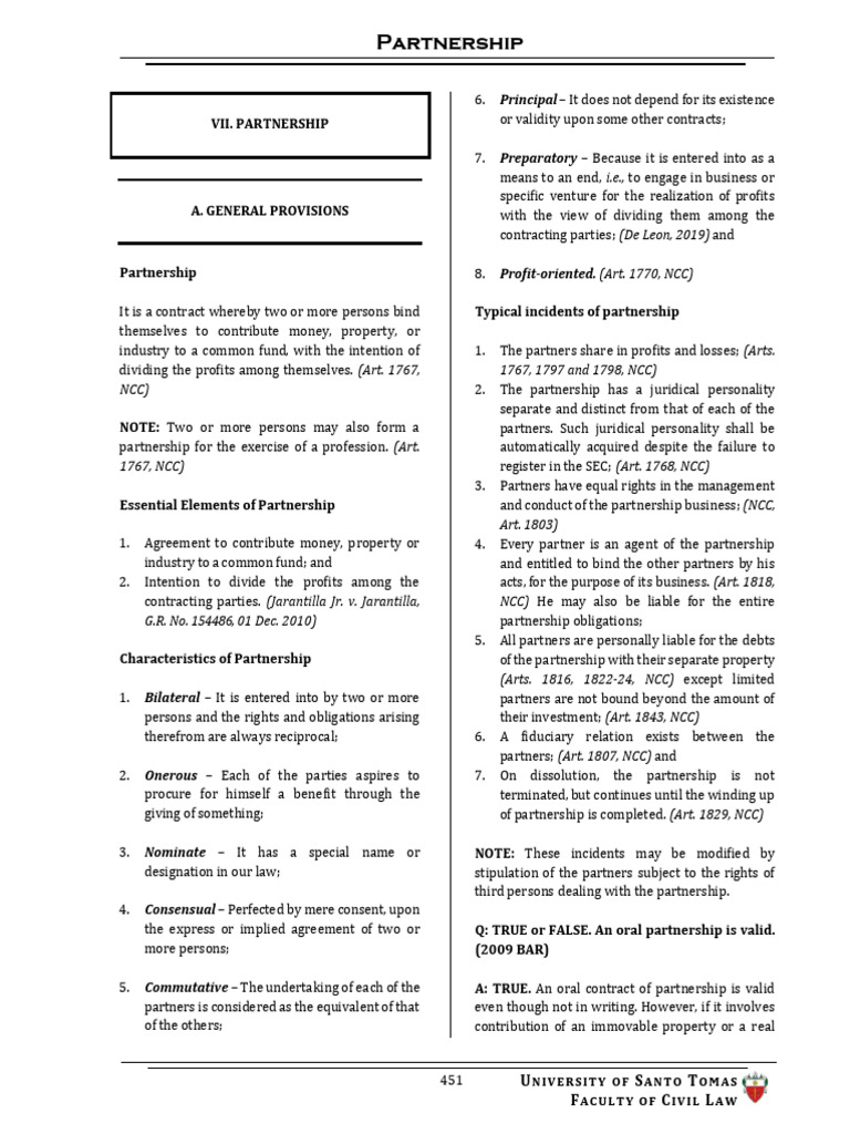 Agency and Partnership - UST Civil Law Notes | PDF | Partnership ...