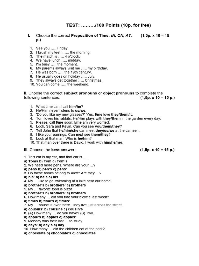 7th Grade TEST | PDF