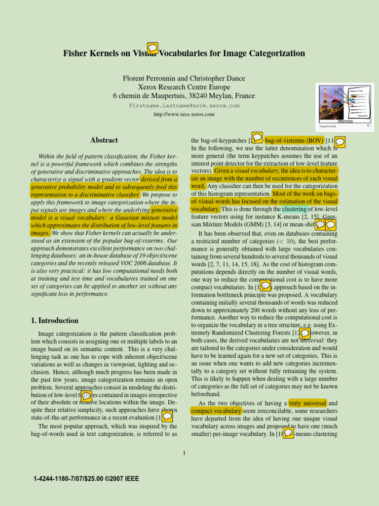 Fisher Kernels for Image Categorization | PDF | Statistical Classification | Computational ...