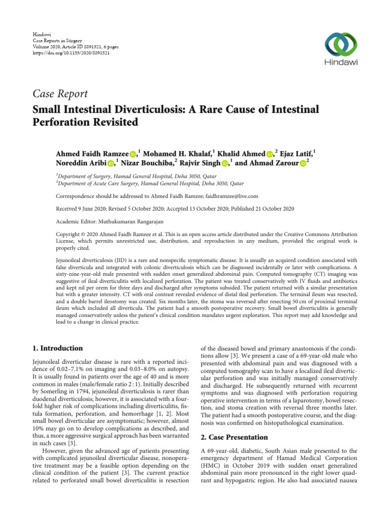 Case Report Small Intestinal Diverticulosis: A Rare Cause of Intestinal ...