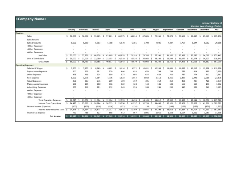 12-Month Income Statement Summary | PDF
