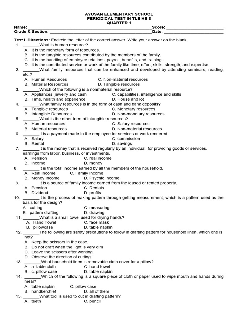 Tle-He - 6 Q1 PT | PDF Tle-He - 6 Q1 PT | PDF