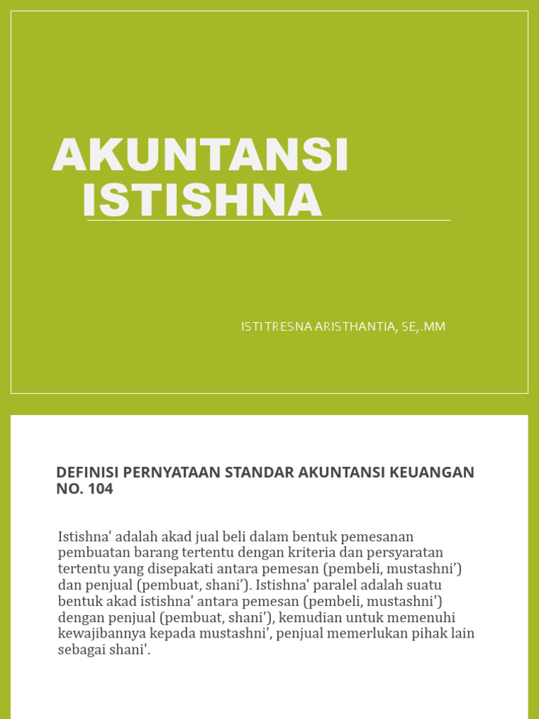Akuntansi Istishna: Konsep dan Karakteristik | PDF
