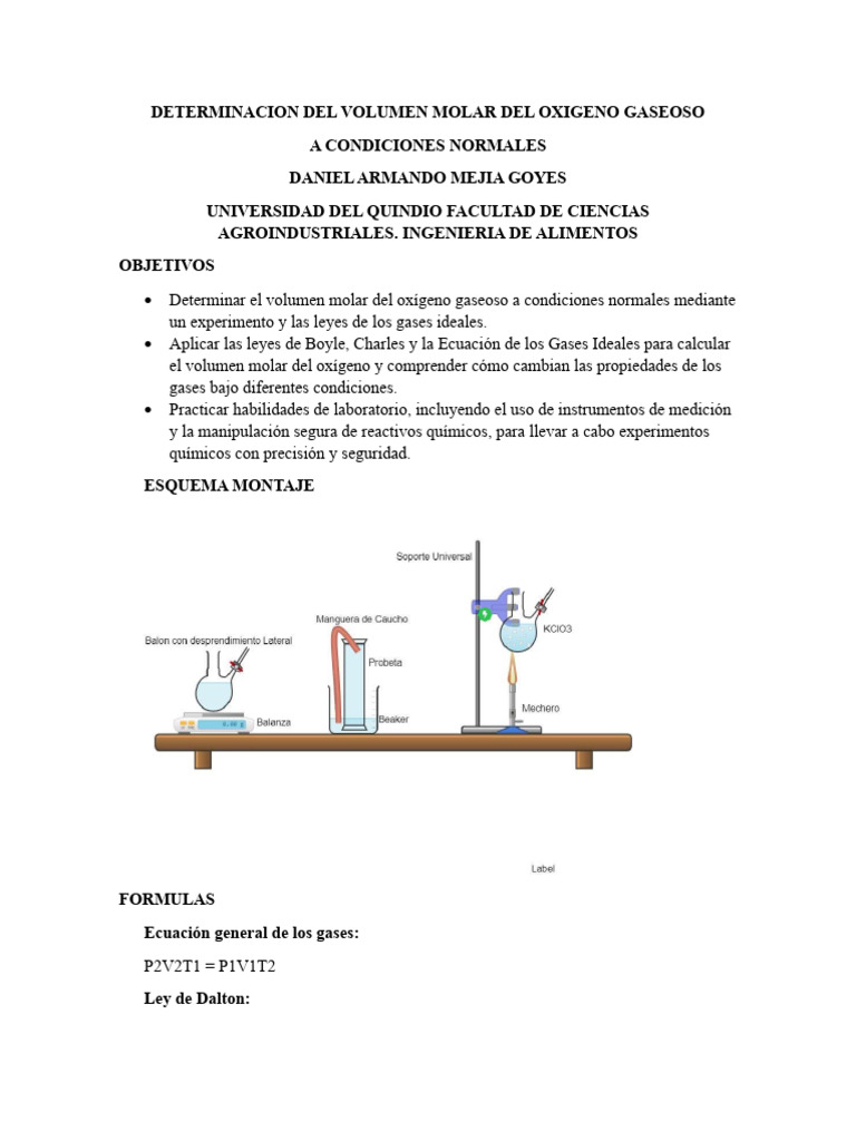 Volumen Molar del Oxígeno Gaseoso | PDF