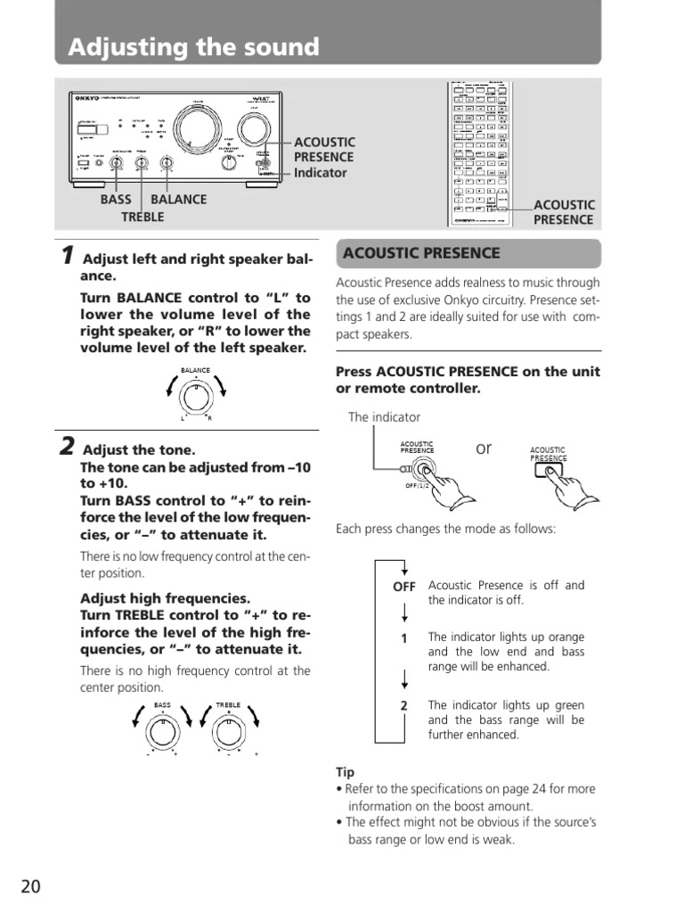 Adjusting The Sound: Acoustic Presence Indicator Acoustic Presence Bass Treble Balance | PDF ...