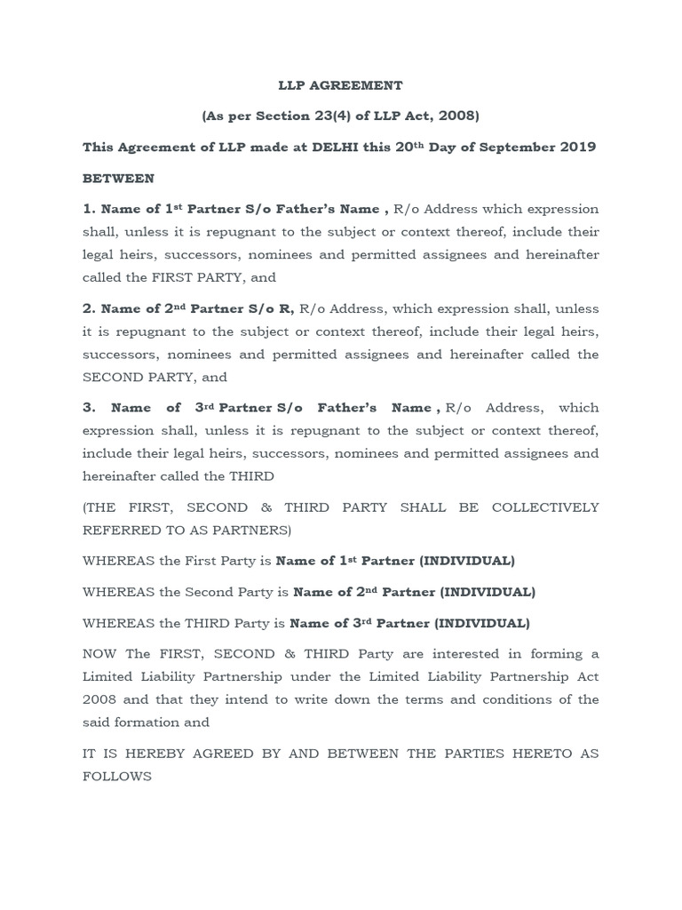 LLP Agreement | PDF | Limited Liability Partnership | Indemnity