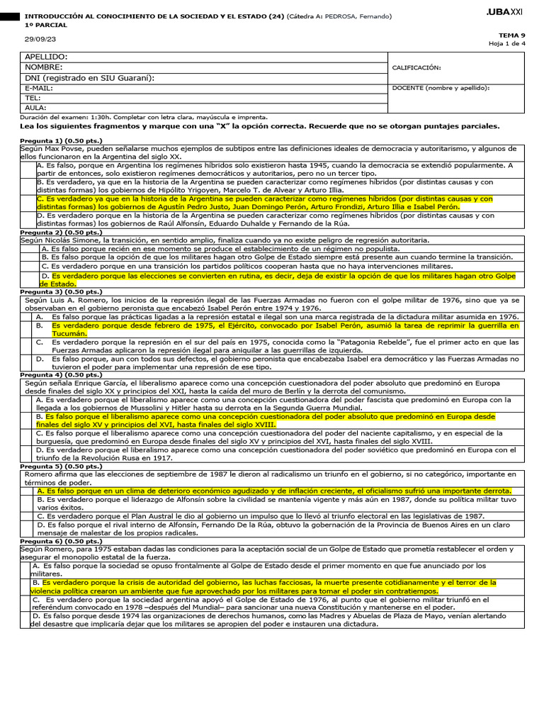 Icse - Primer Parcial Tema 9 - Claves de Correccion | PDF | Argentina ...