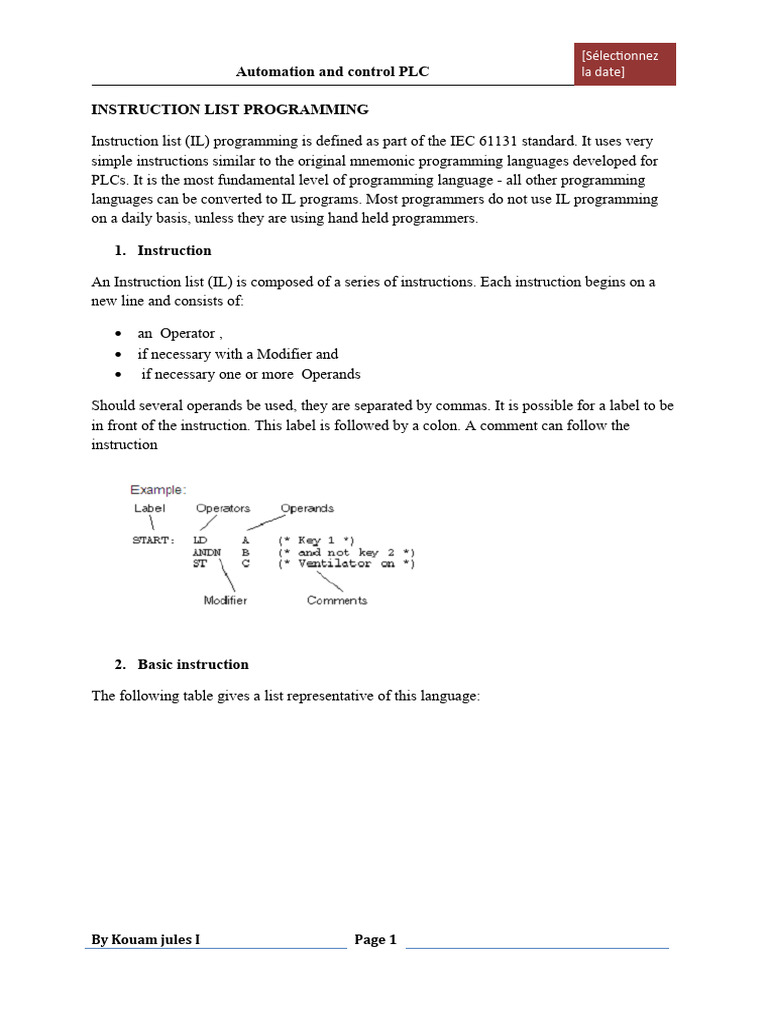 Instruction List Programming | PDF | Business | Technology & Engineering
