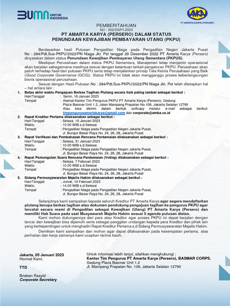 Pemberitahuan Pkpu Amka | PDF | Hukum