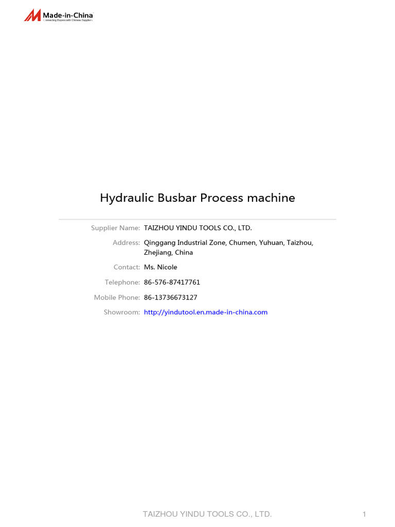 Hydraulic Busbar Process Machine | PDF