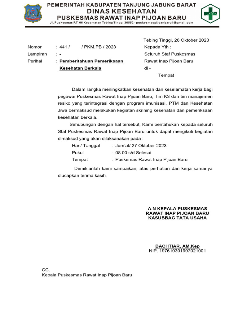 UNDANGAN Pemeriksaan Berkala | PDF