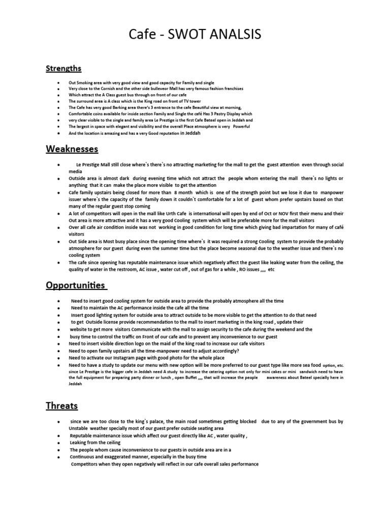 Cafe SWOT Analysis | PDF