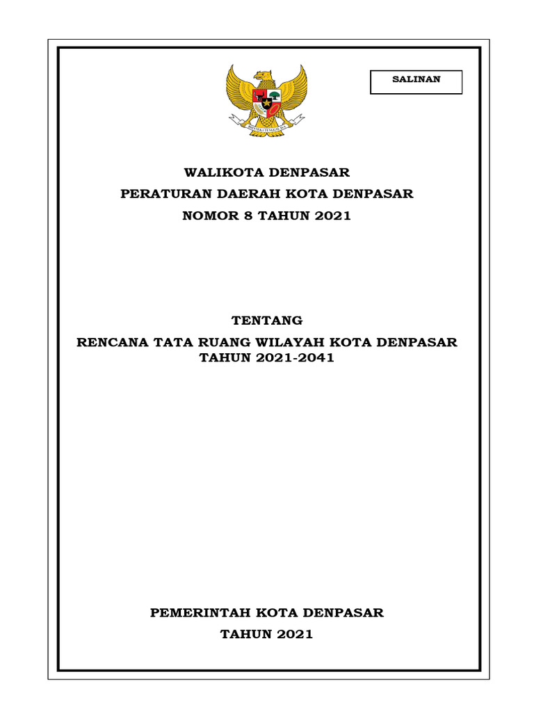 Perda 8 2021 RTRW Denpasar TTD Cap Full 2 | PDF | Griya & Taman